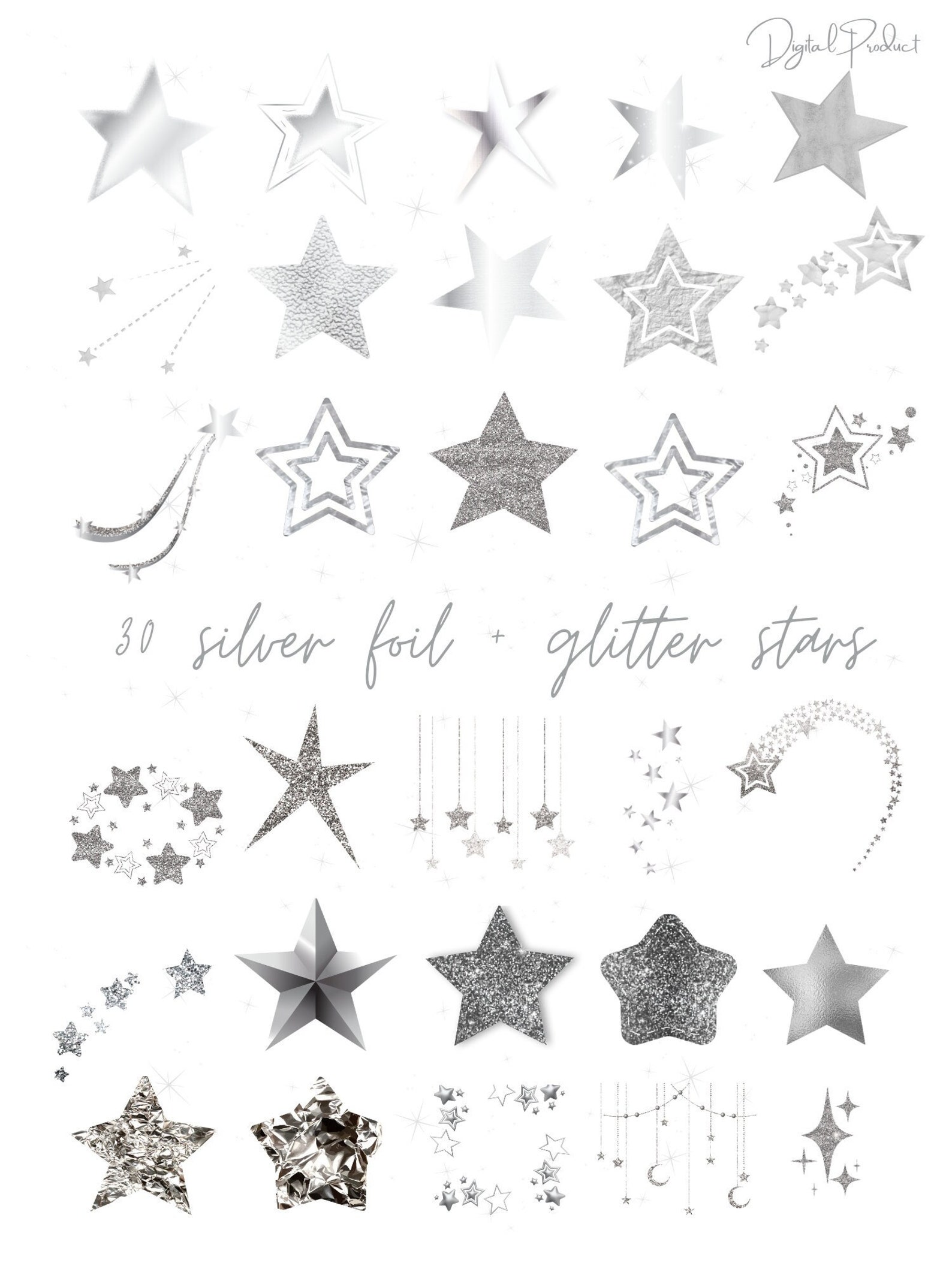 Shiny Glitter Stars Bundle | Shiny Foil Stars Clipart | Commercial Use ...