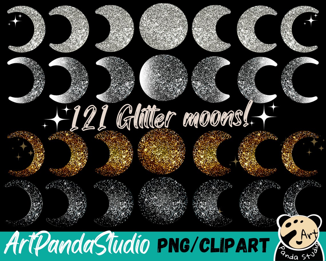 Glitter Moon Phase Clipart Rainbow Glitter Clipart Moon - Etsy