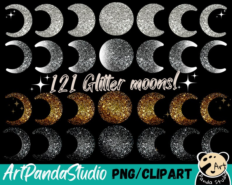Glitter Moon Phase Clipart - Rainbow Glitter Clipart - Moon Glitter ...