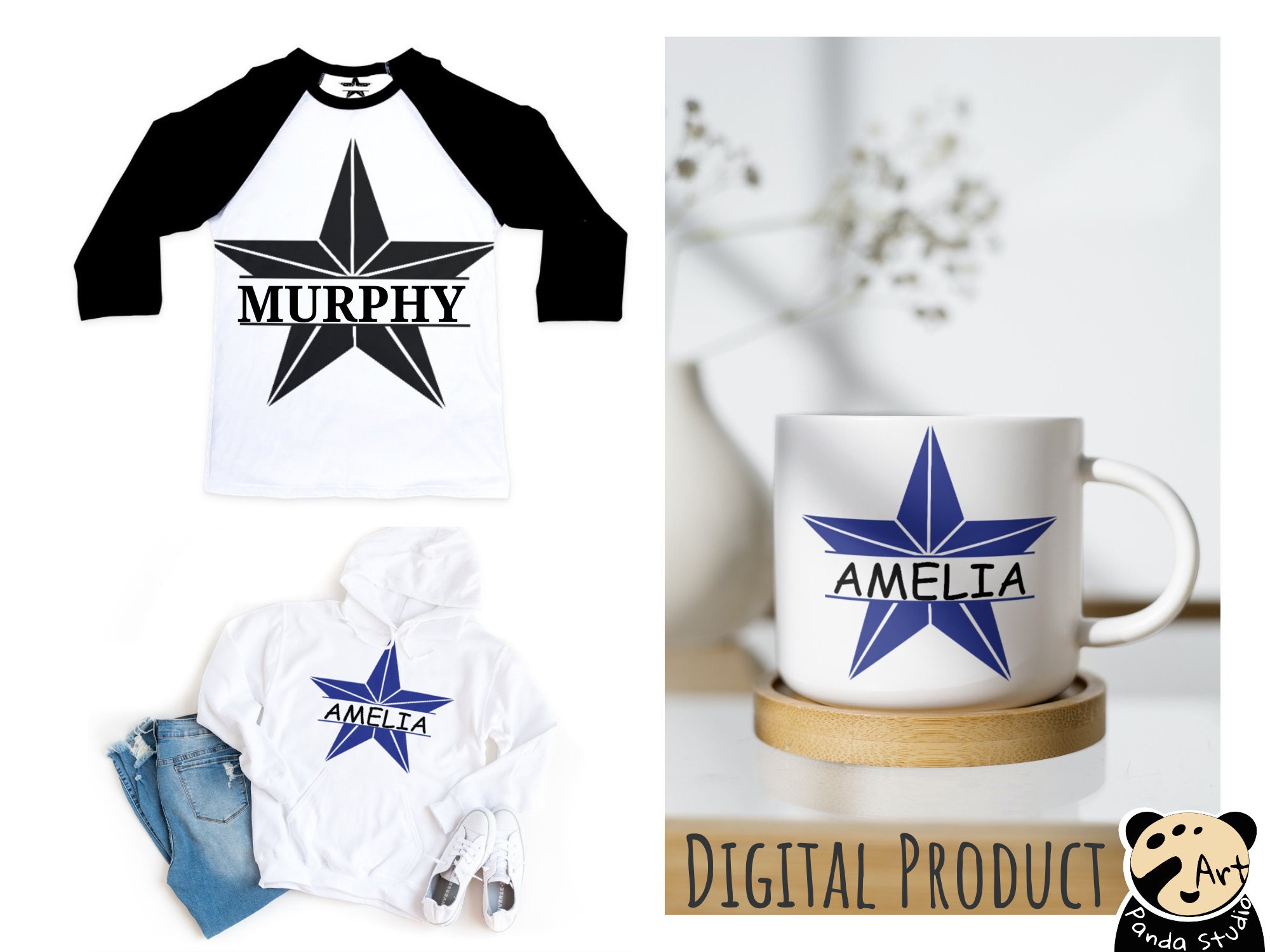 Star Split Name Frame Cut Files split Monogram SVG DXF PNG cut Files ...