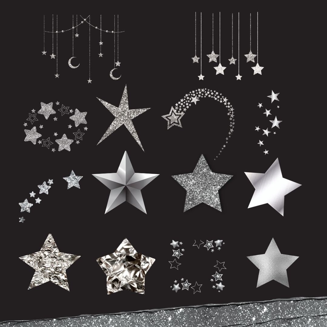 Shiny Glitter Stars Bundle | Shiny Foil Stars Clipart | Commercial Use ...