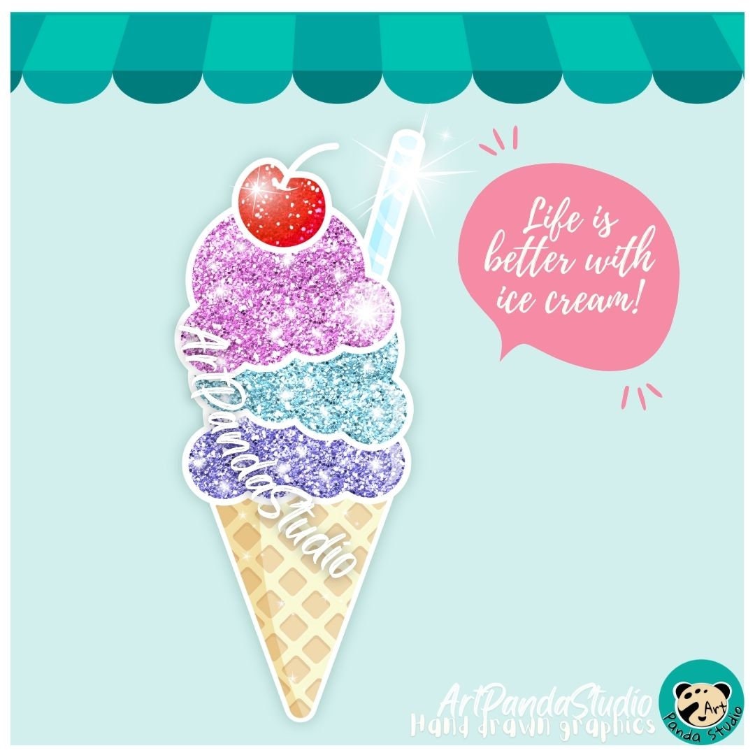 Glitter Ice Cream Scoops - Rainbow Colors | SVG Cut File, Glitter ...