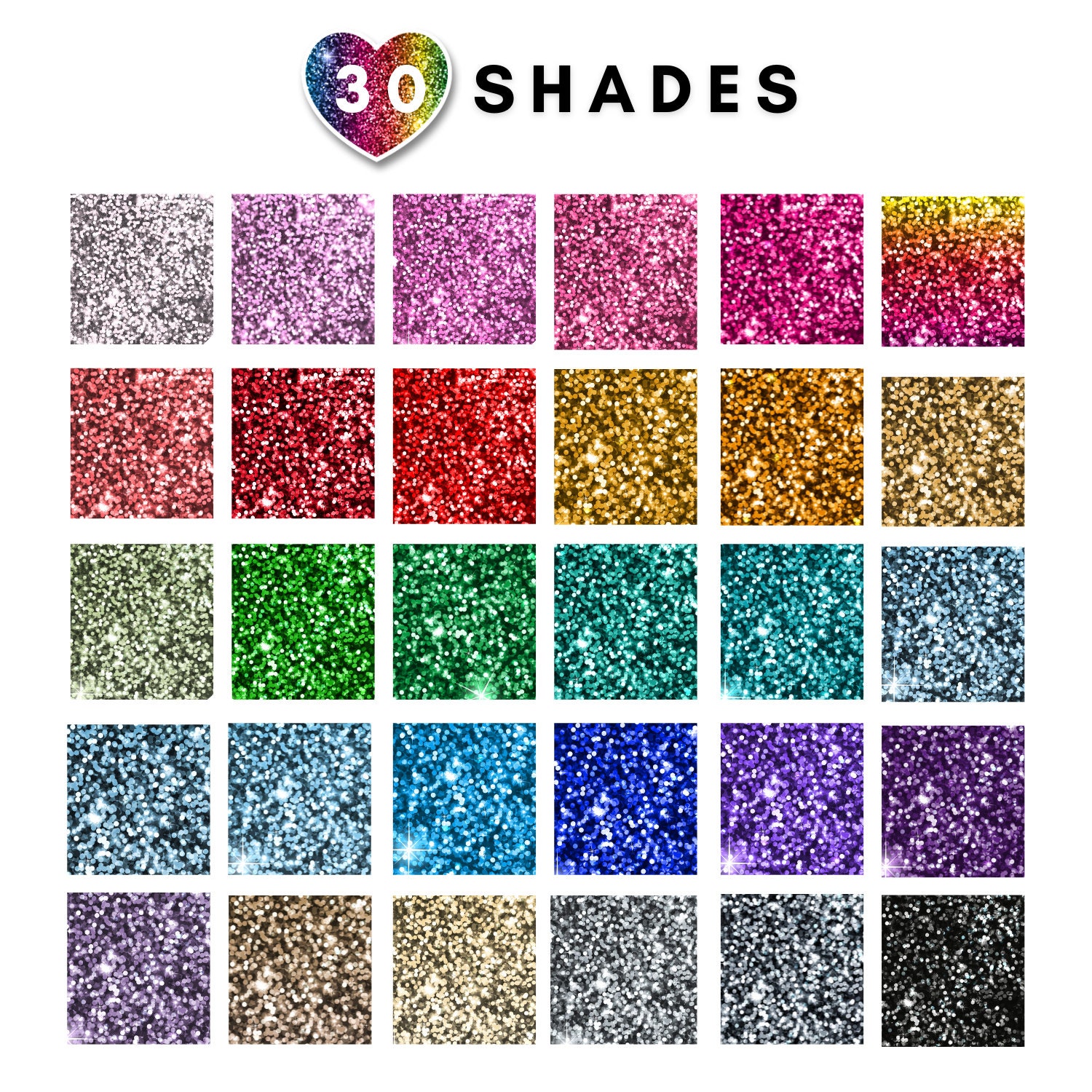 30 Glitter Hearts Clipart, Sparkling Hearts Clipart Bundle, Glittery ...