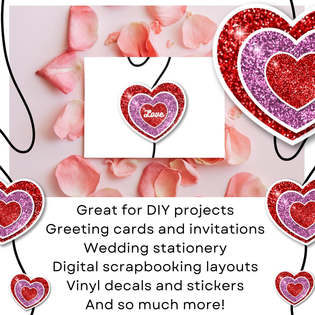 30 Glitter Hearts Clipart, Sparkling Hearts Clipart Bundle, Glittery ...