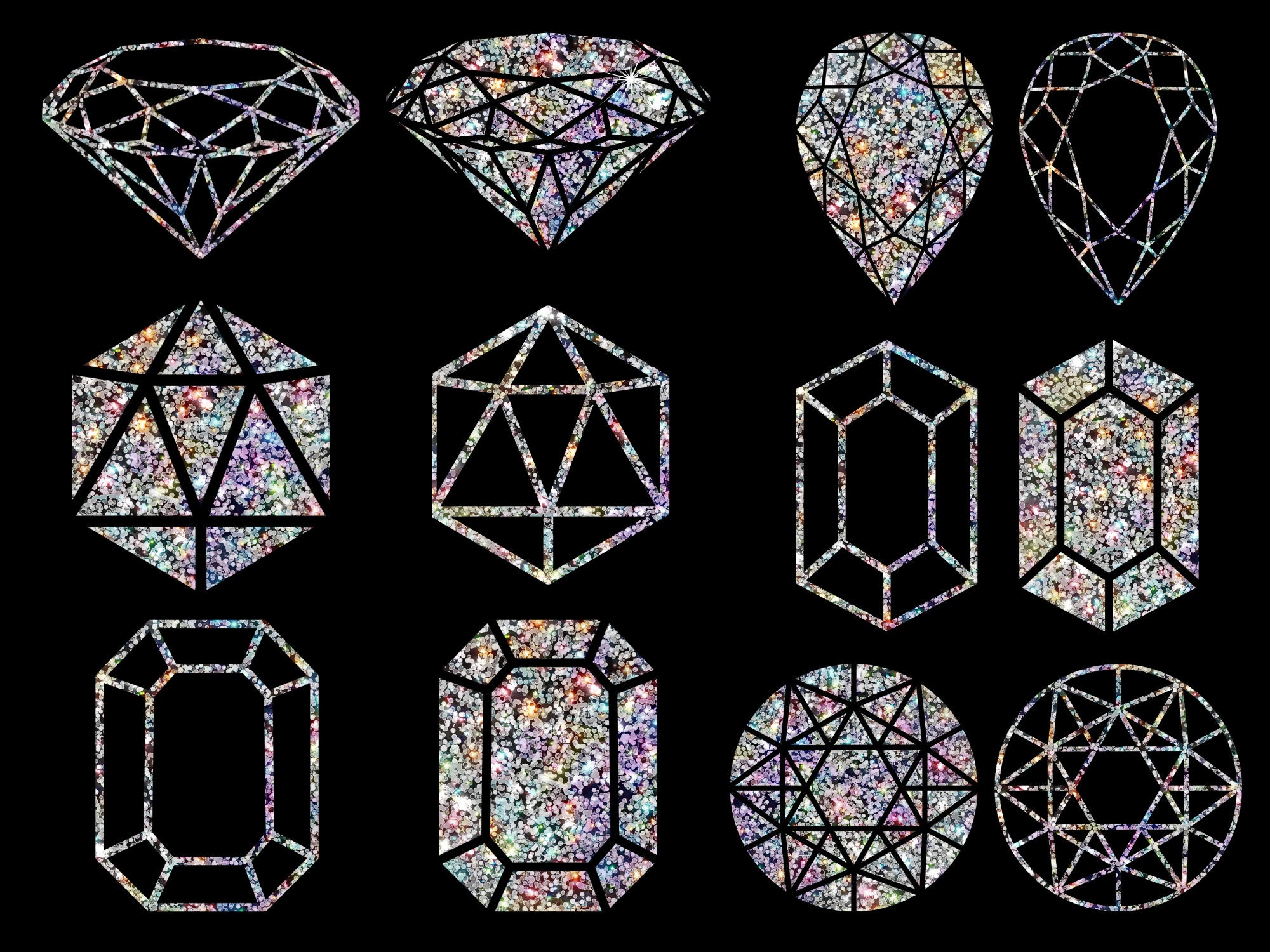 32 Sparkling Glitter Diamonds Digital PNG | Diamond Glitter Clipart ...