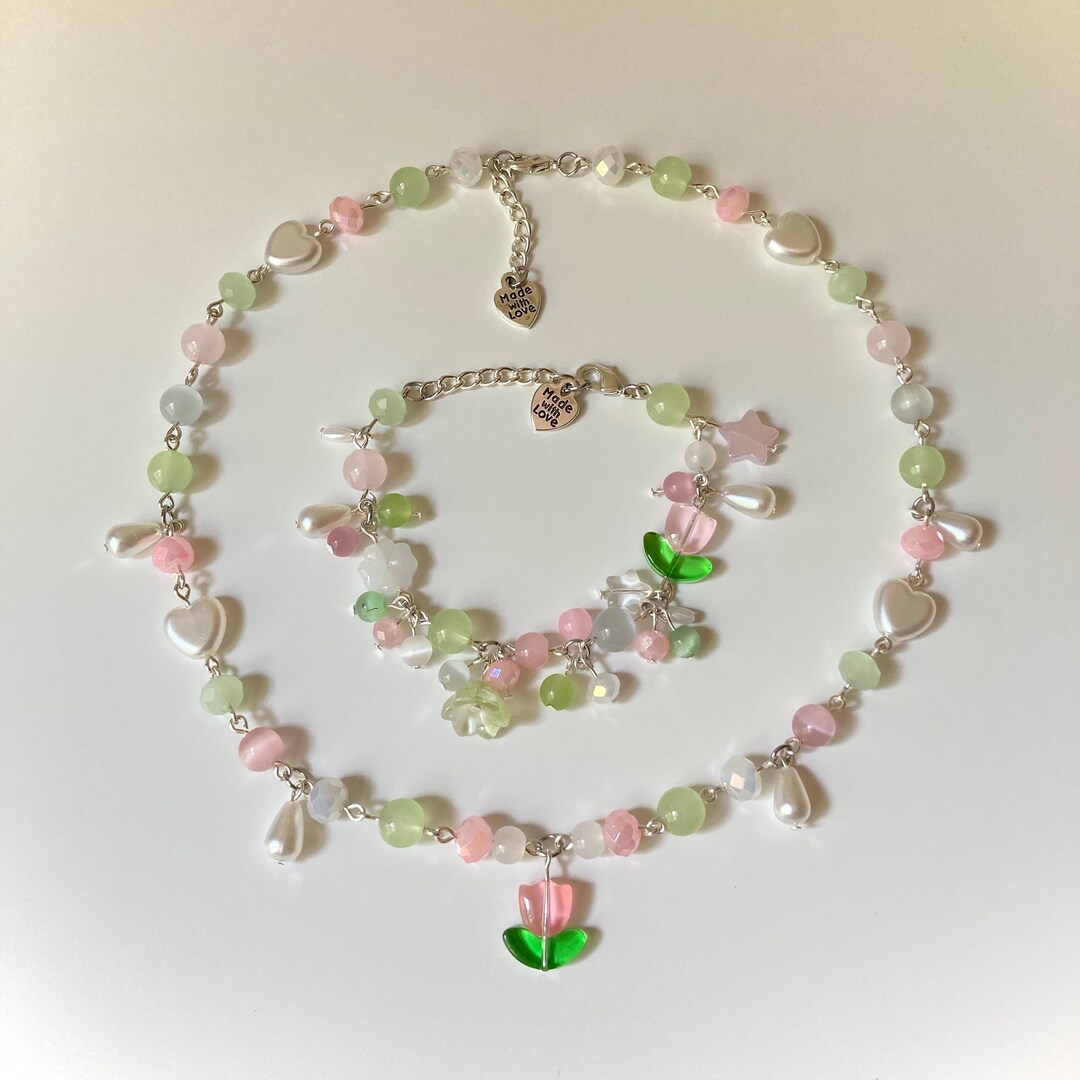 Handmade Beaded Tulip Spring Necklace and Bracelet Set Gift for Her - Etsy