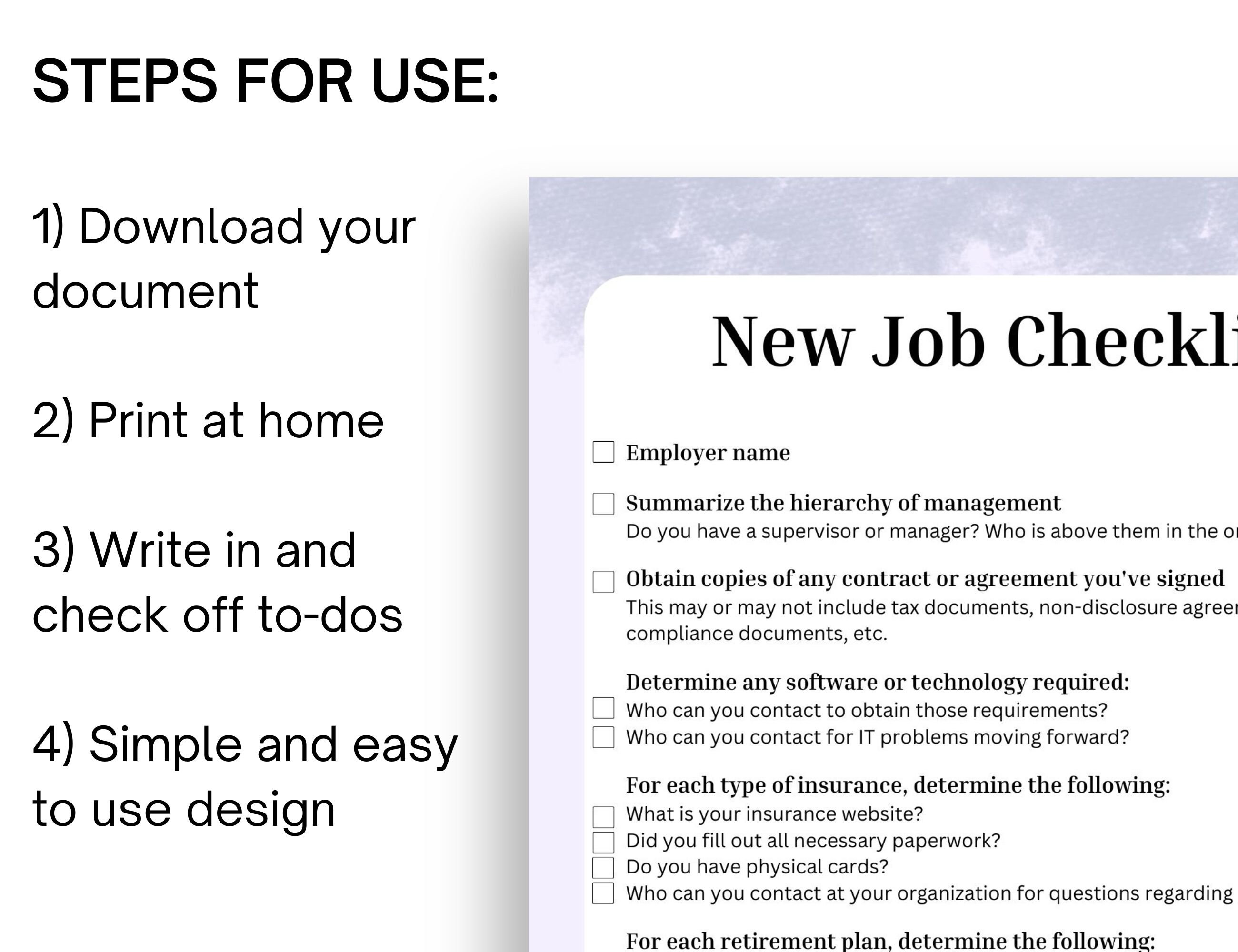 New Job Checklist - Etsy