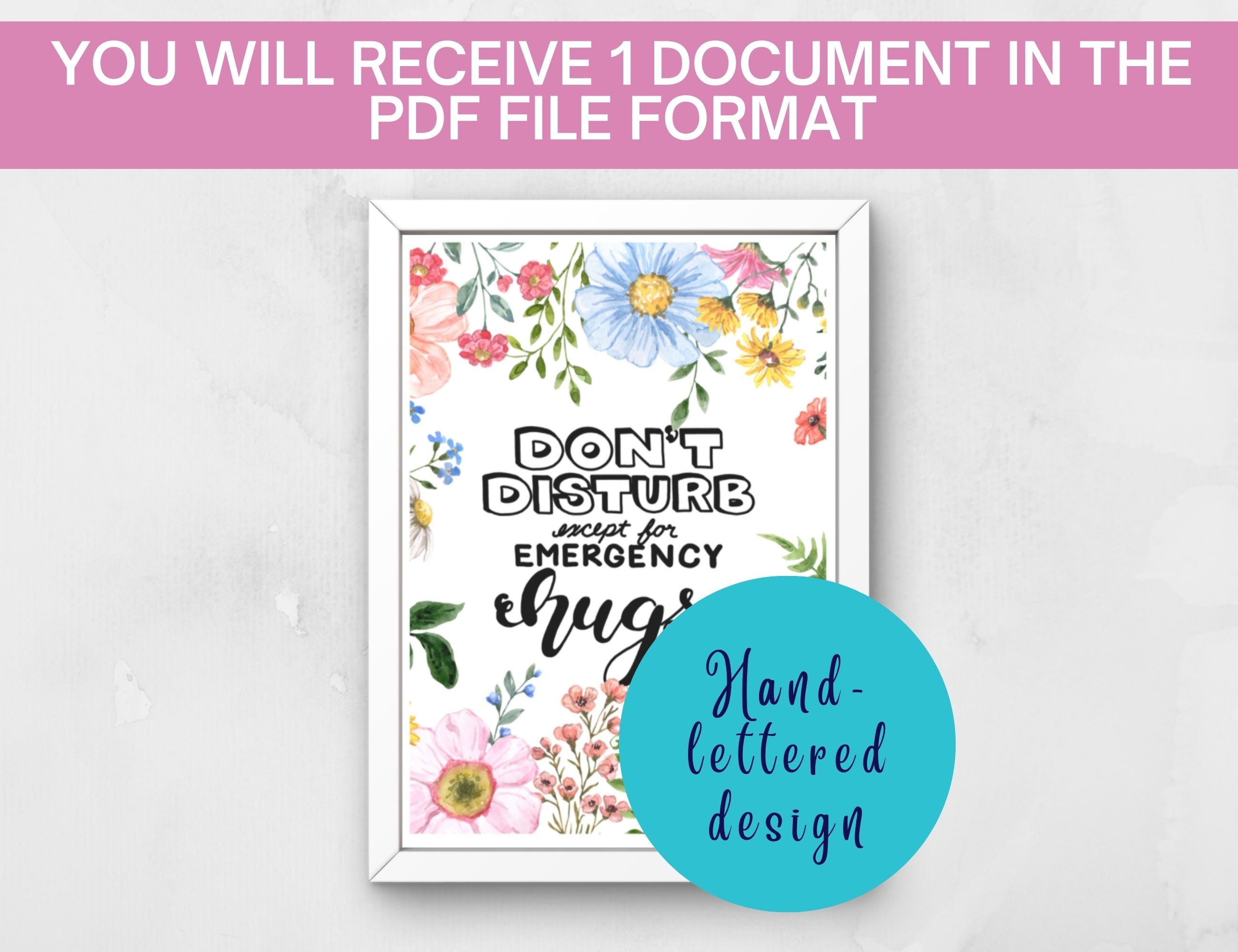 Emergency Hugs – Printable Nursery Wall Art | Hand-lettered Floral Word ...