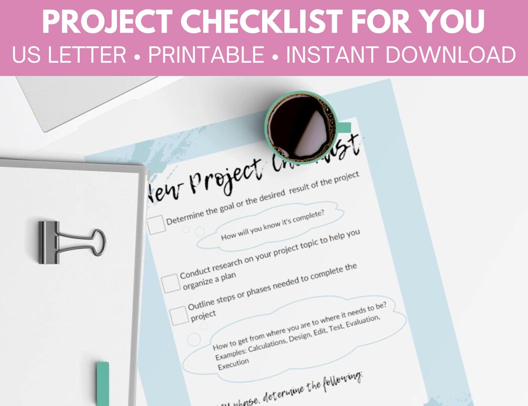 New Project Checklist – Printable Task Project Planner | Work Organizer ...
