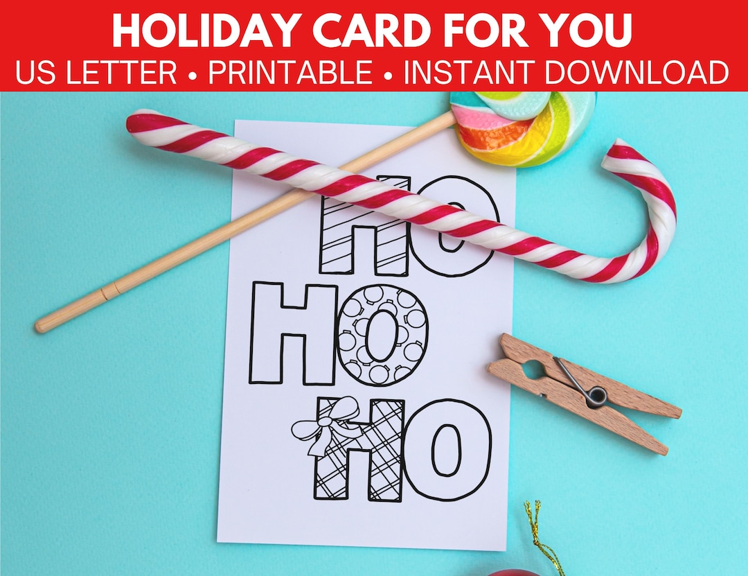 Ho Ho Ho Printable Card for Coloring - Etsy
