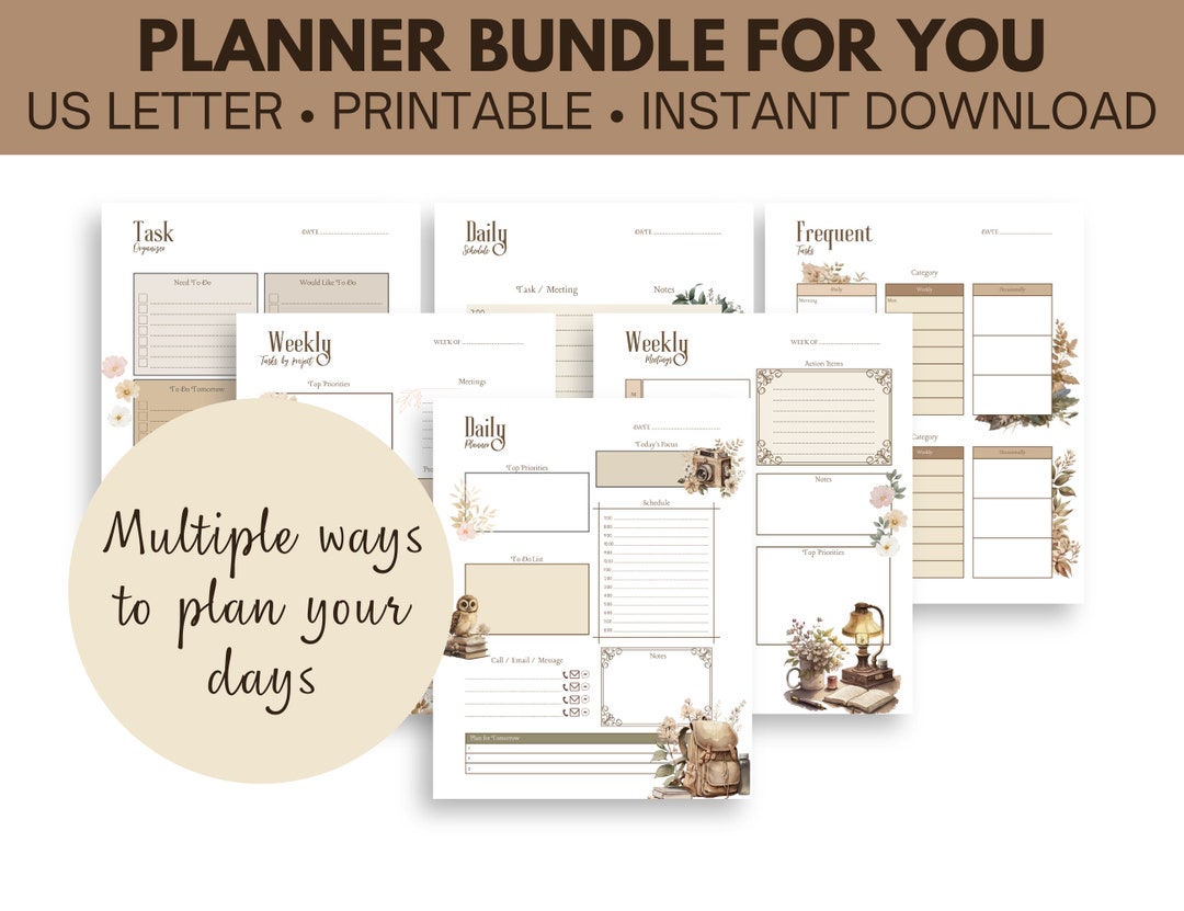 Aesthetic Task Planner Bundle – Light Academia Theme | Printable Daily ...