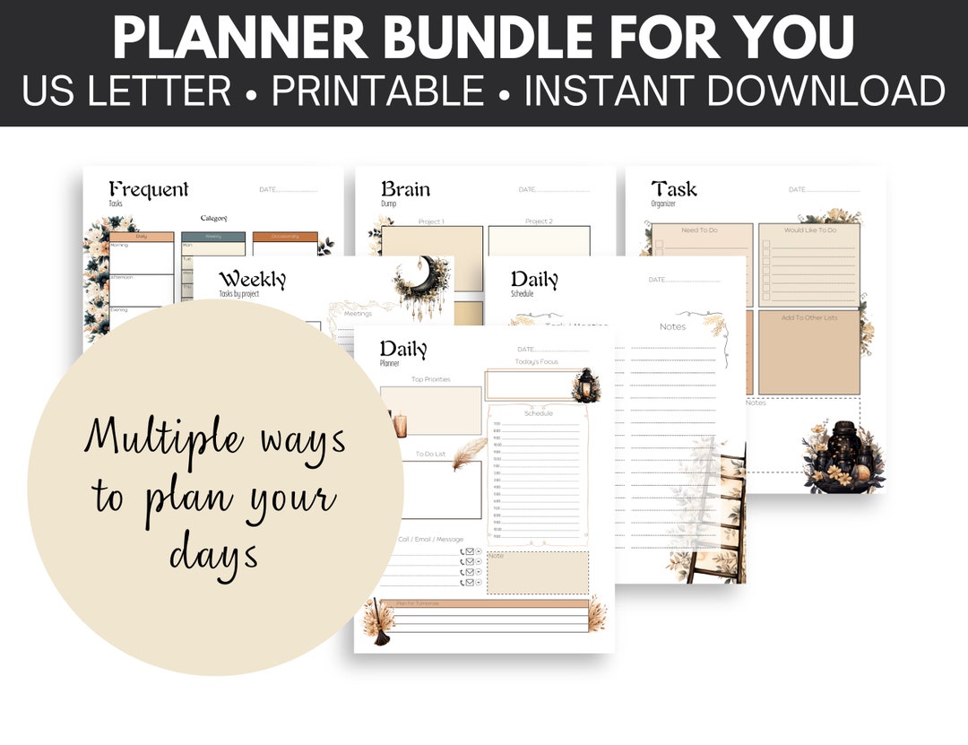 Aesthetic Task Planner Bundle – Black Tan Witchcore Theme | Printable ...