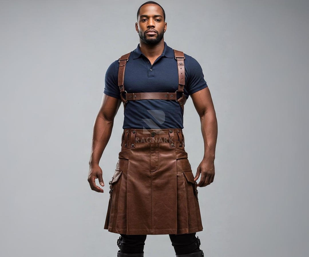 Handmade Brown Leather Kilt & Chest Harness Set: Gladiator Cosplay ...