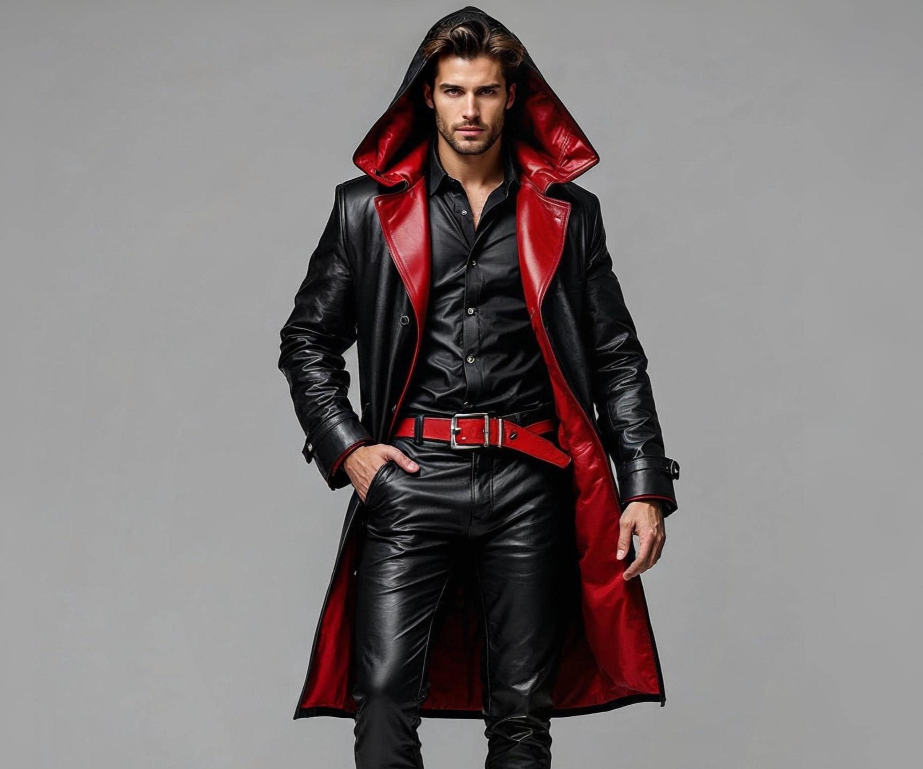 Handmade Cowhide Leather Hooded Trench Coat: Gothic Cyberpunk Duster - Etsy