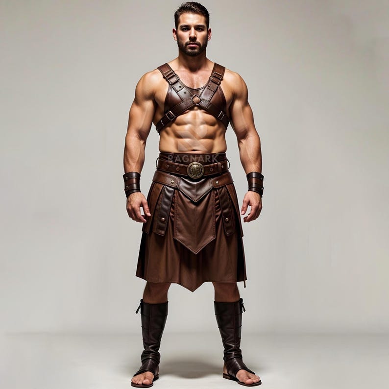 Handmade Genuine Leather Gladiator Kilt & Chest Harness - Cosplay ...