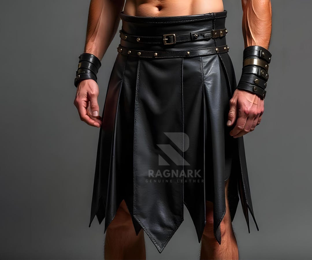 Roman Warrior Black Leather Kilt - Genuine Leather Cosplay Costumes ...