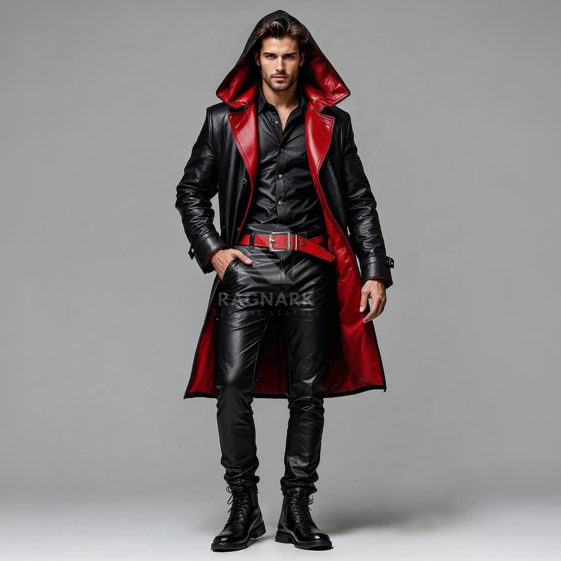 Handmade Cowhide Leather Hooded Trench Coat: Gothic Cyberpunk Duster - Etsy