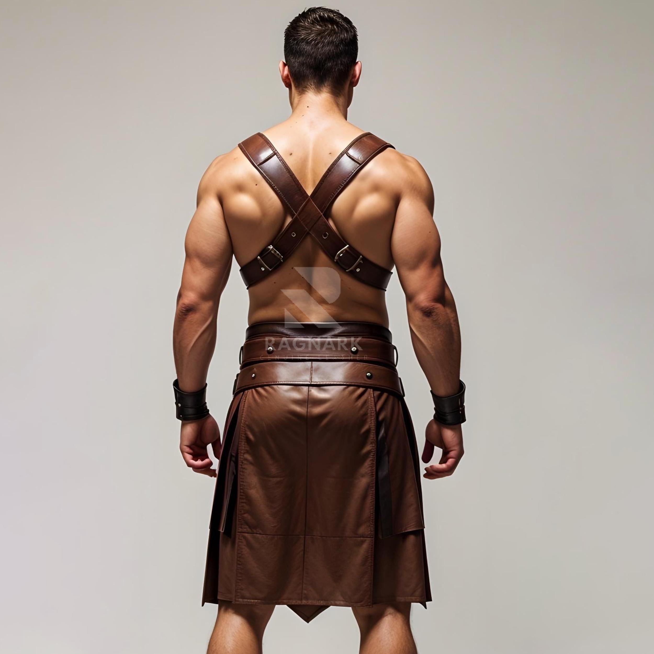 Handmade Genuine Leather Gladiator Kilt & Chest Harness - Cosplay ...