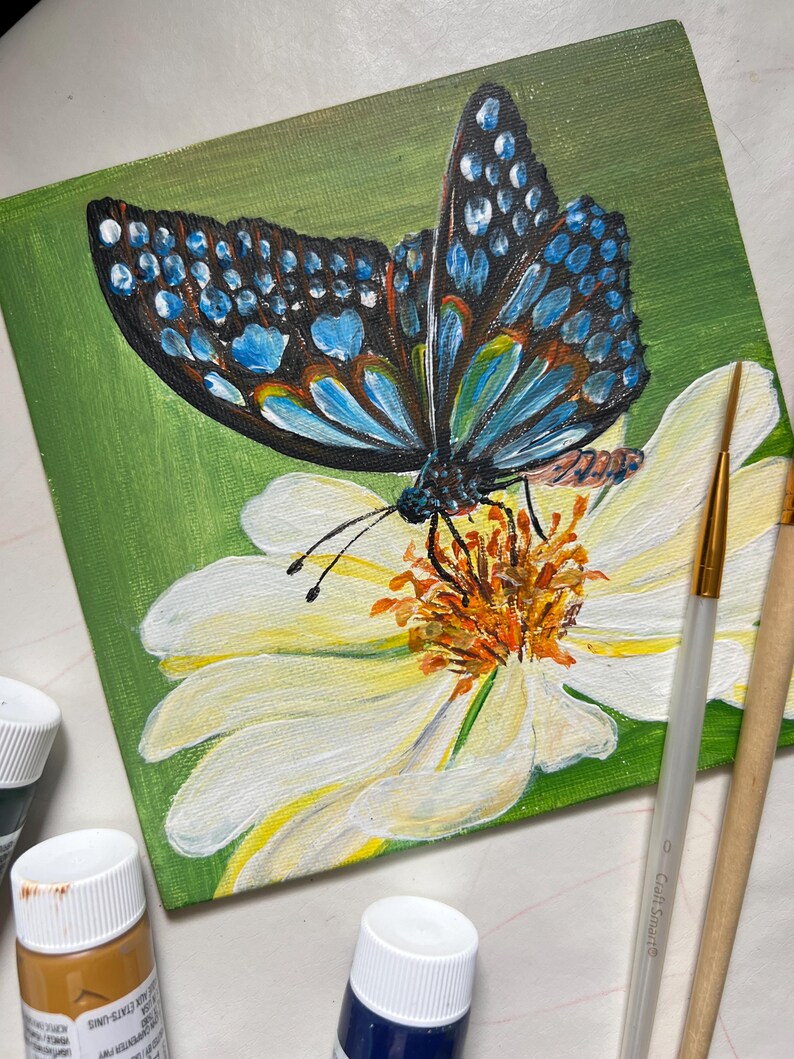 Acrylic Painting, Butterfly on a Flower, Acrylics on Canva Panel - Etsy