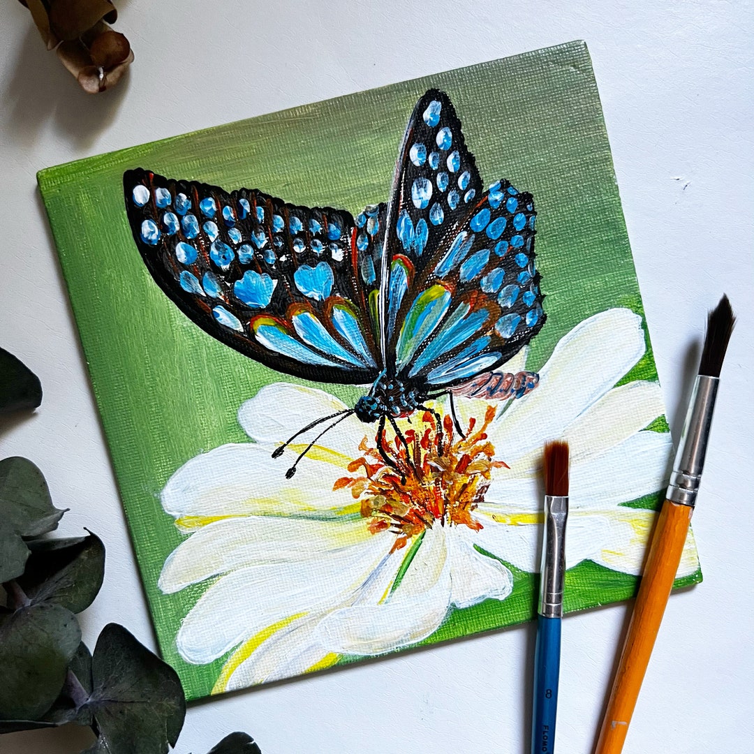 Acrylic Painting, Butterfly on a Flower, Acrylics on Canva Panel - Etsy