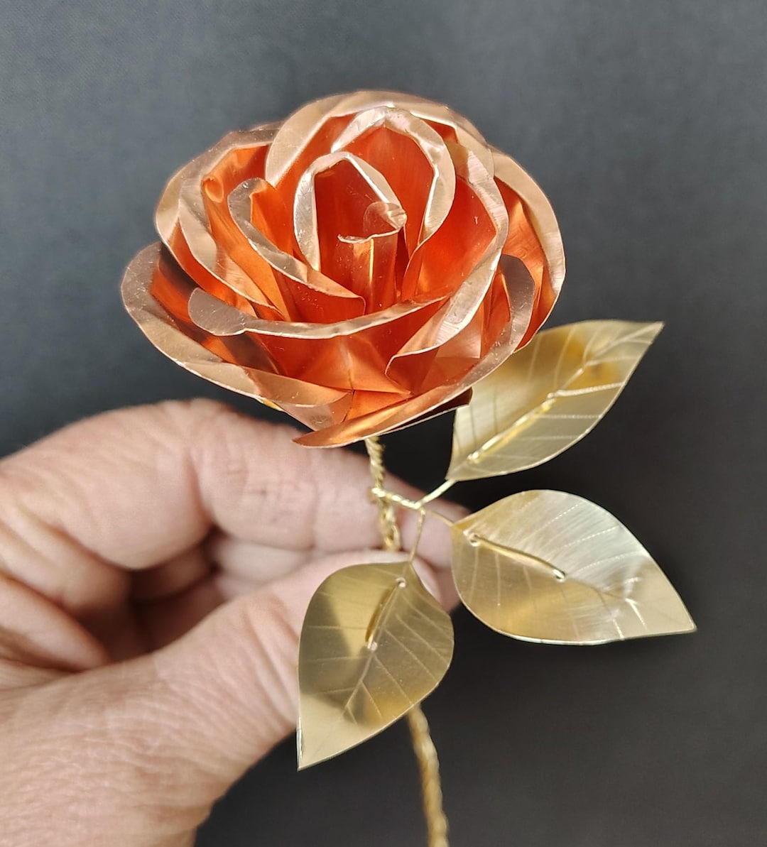 Hand Forged Copper Rose With Brass Leaves - Etsy