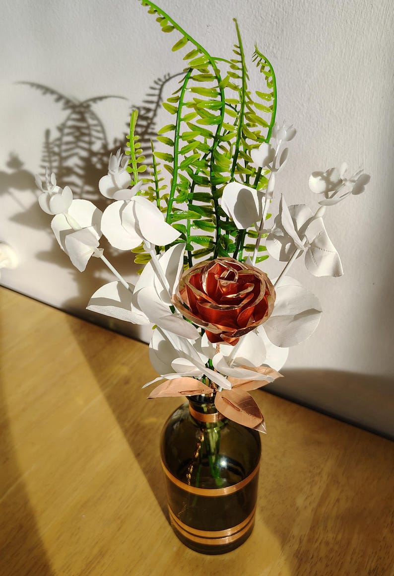Hand Forged Copper Rose Bouquet in Vase - Etsy