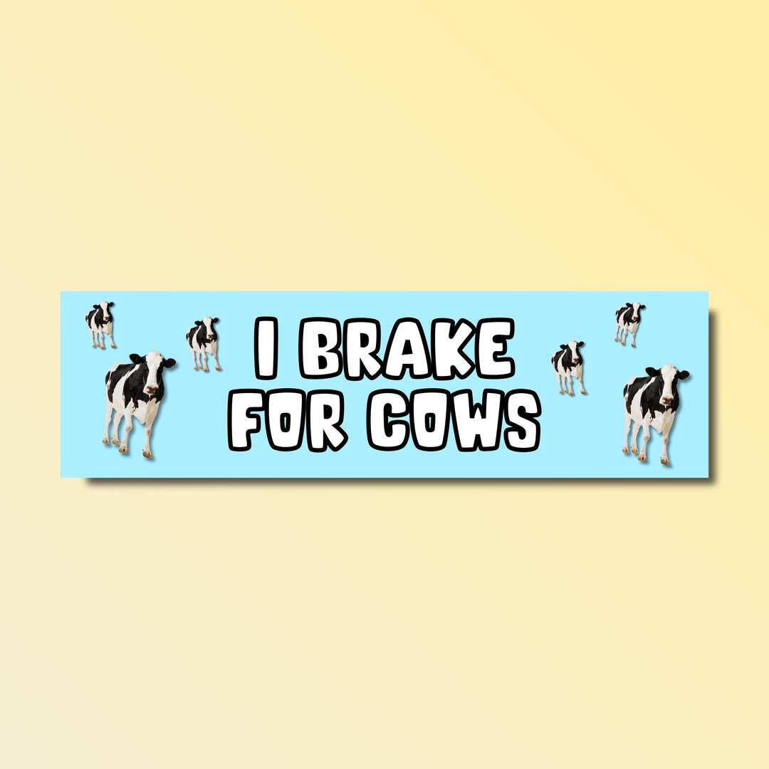 I Brake for Cows Bumper Sticker, Funny Bumper Sticker, Silly Genz Z ...