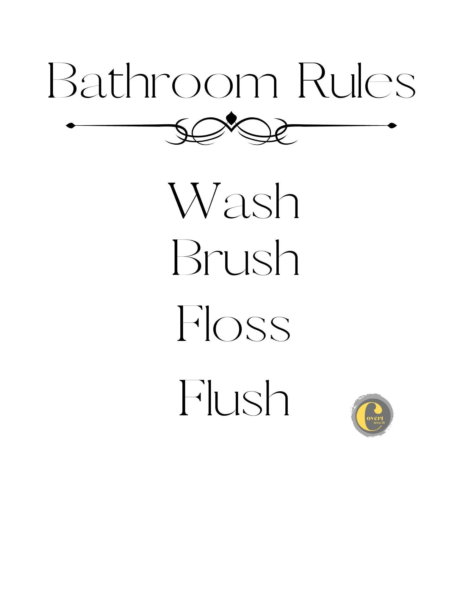 Bathroom Rules, Wash, Brush, Floss, Flush Saying Digital Design, Png ...