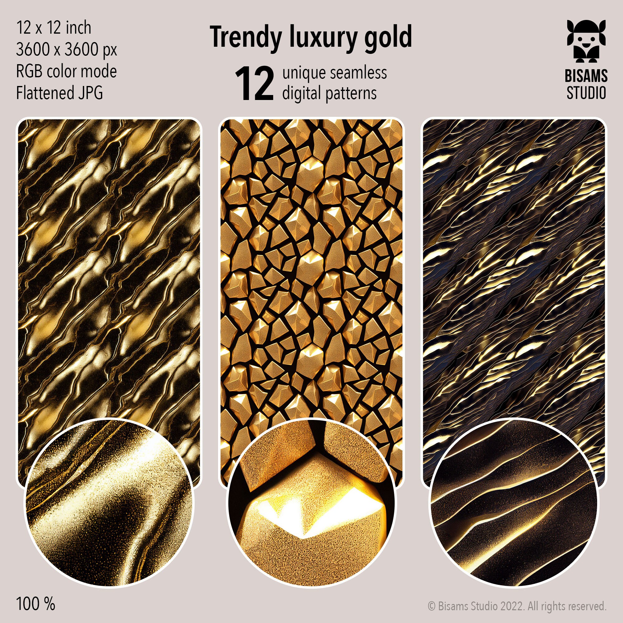 Gold Seamless Patterns, Golden Printable Digital Papers, Luxury Glitter Backgrounds, Instant ...