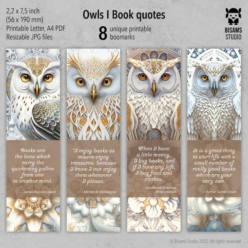 Printable Bookmarks With Mystic Owls Design and Book Quotes. Instant ...