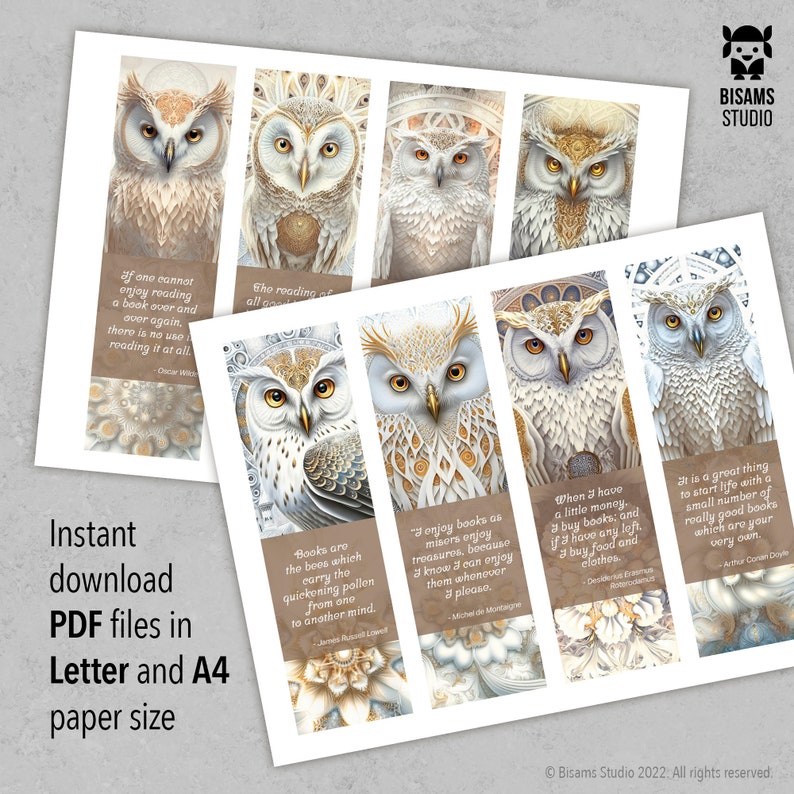 Printable Bookmarks With Mystic Owls Design and Book Quotes. Instant ...