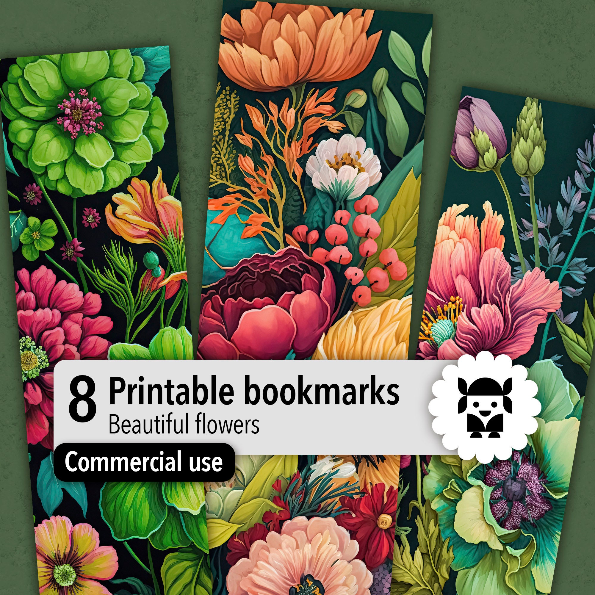 Floral Printable Bookmarks, Watercolor Flowers Digital Art, Botanical ...