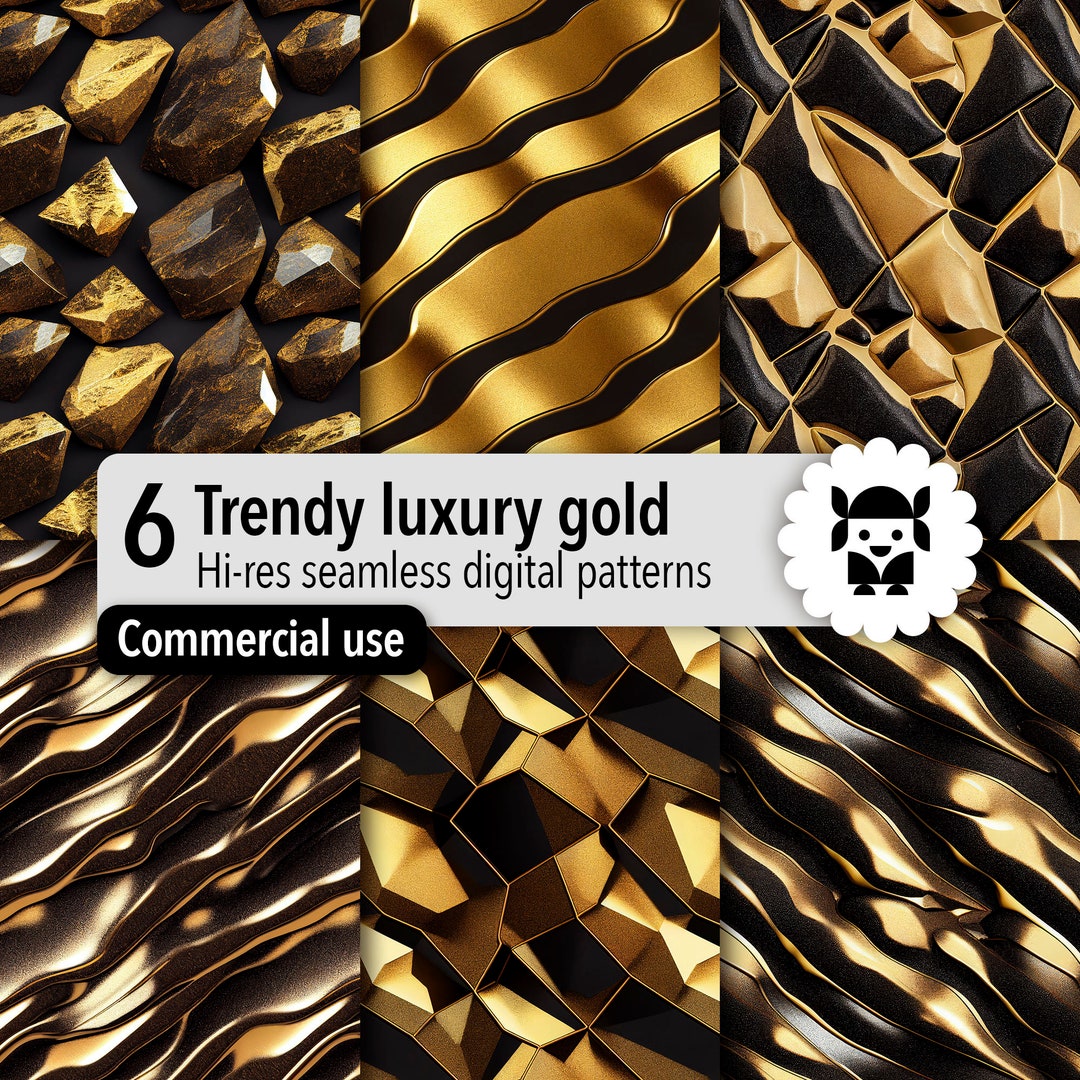 Gold Seamless Patterns, Golden Digital Papers, Luxury Glitter Backgrounds, Instant Download ...