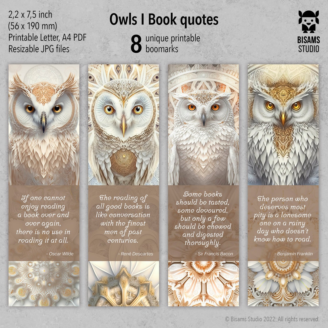 Printable Bookmarks With Mystic Owls Design and Book Quotes. Instant ...