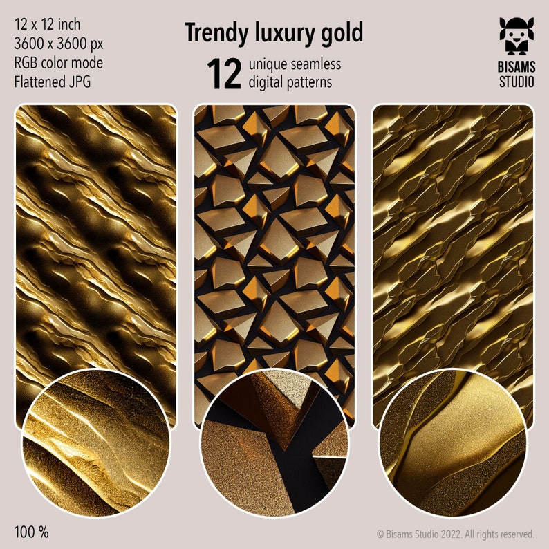 Gold Seamless Patterns, Golden Printable Digital Papers, Luxury Glitter ...