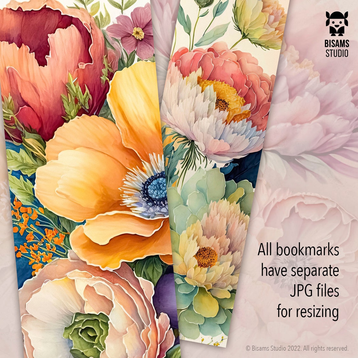 Floral Printable Bookmarks, Watercolor Flowers Digital Art, Botanical ...