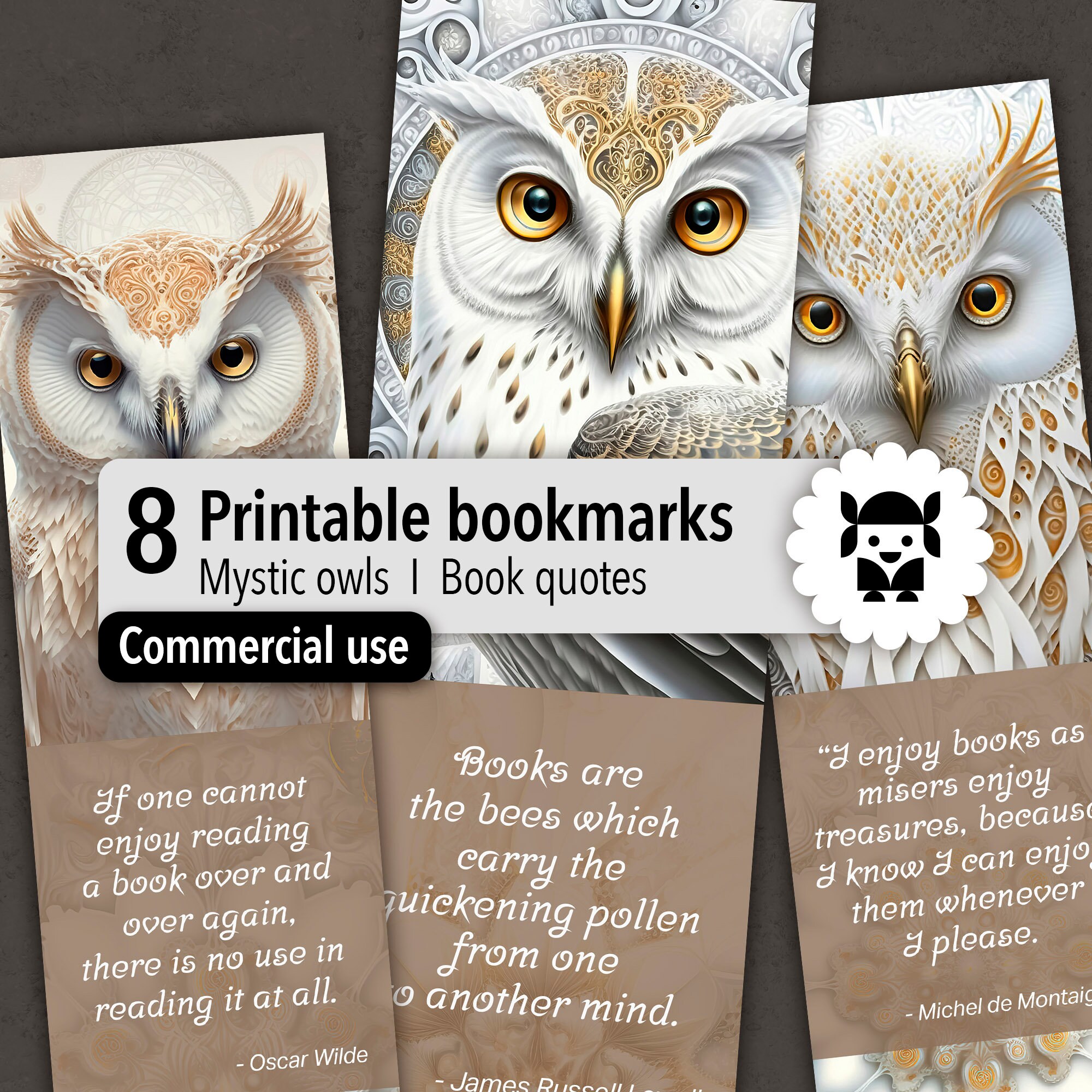 Printable Bookmarks With Mystic Owls Design and Book Quotes. Instant ...