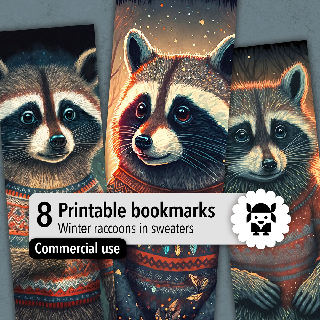 Printable Bookmarks Bundle With Winter Raccoons Design. Book Lover Gift ...