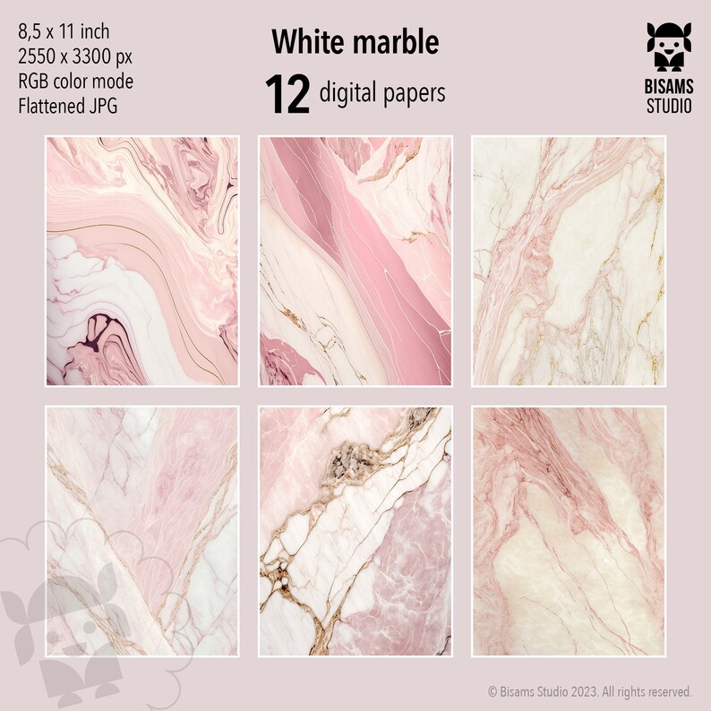 Pink Marble Digital Papers, Luxury Stone Texture Backgrounds, Instant Download, Commercial Use ...