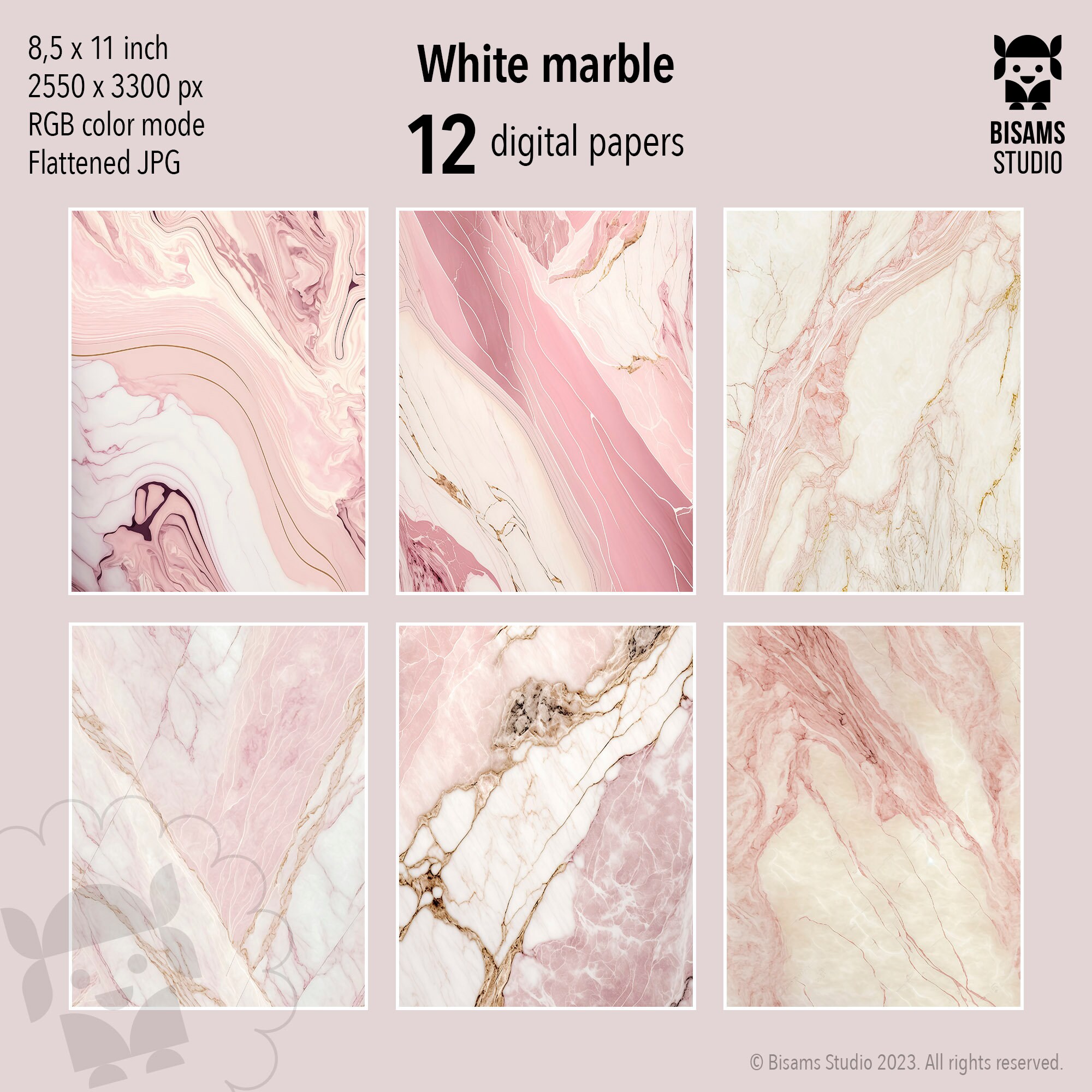 Pink Marble Digital Papers, Luxury Stone Texture Backgrounds, Instant ...