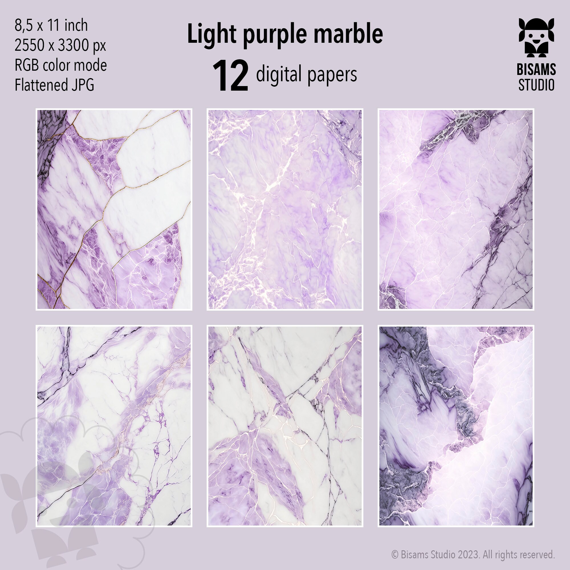 Light Purple Marble Digital Papers, Luxury Stone Texture Backgrounds ...