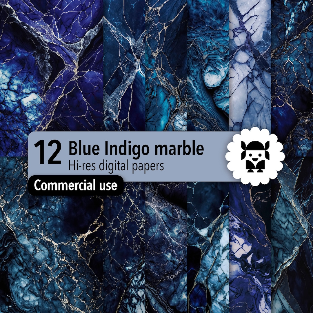 Indigo Blue Marble Digital Papers, Luxury Stone Texture Backgrounds ...