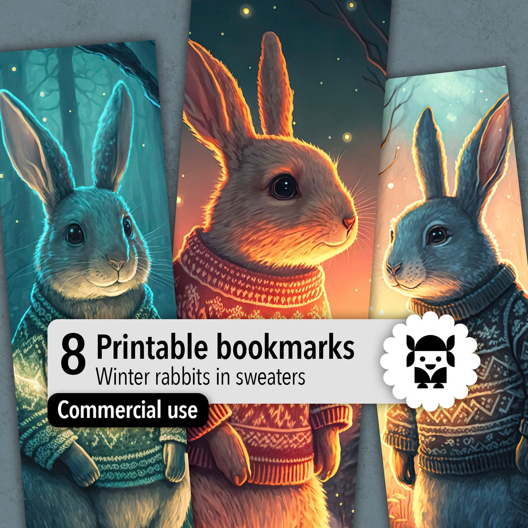 Printable Bookmarks Bundle With Winter Rabbits Design. Book - Etsy
