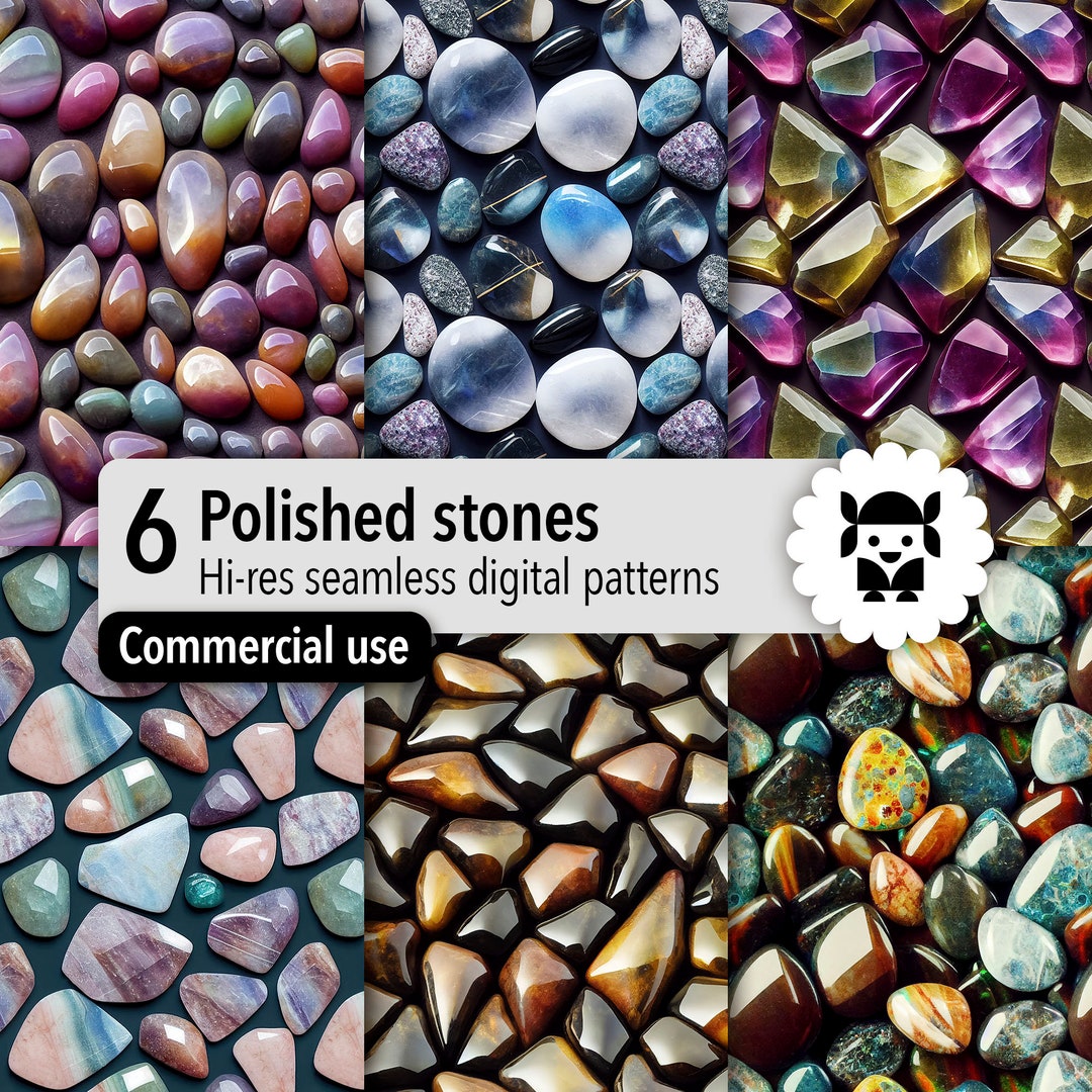 Polished Stones Seamless Digital Patterns. Tumbled Rocks and Gemstones ...