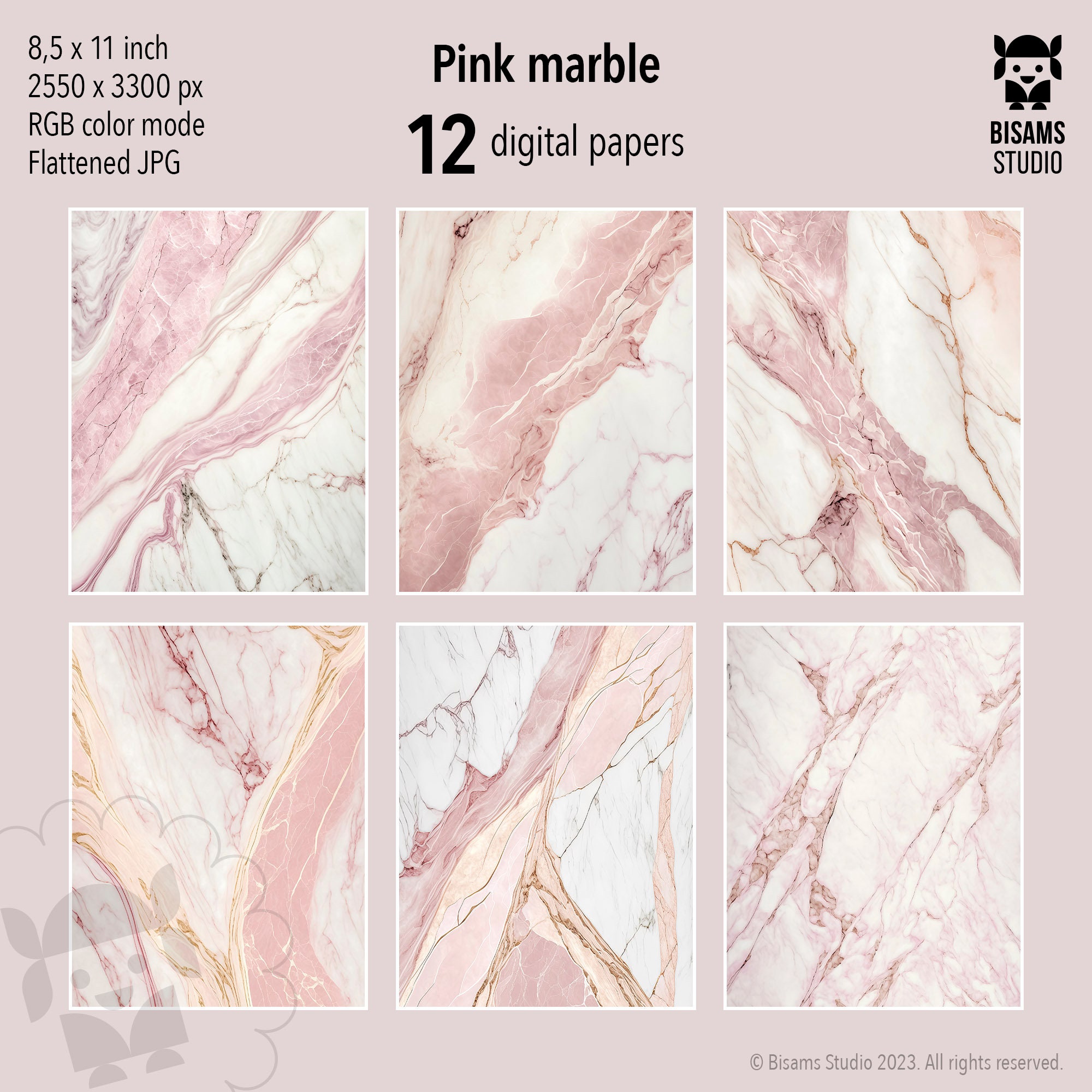 Pink Marble Digital Papers, Luxury Stone Texture Backgrounds, Instant ...