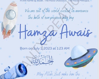 Editable Digital Muslim Baby Boy Announcement Card/ New Baby Boy ...