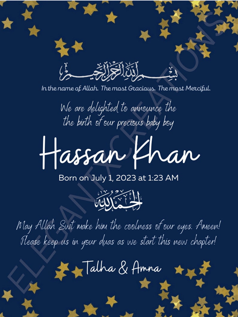 Editable Digital Muslim Baby Boy Announcement Card/ New Baby Boy ...
