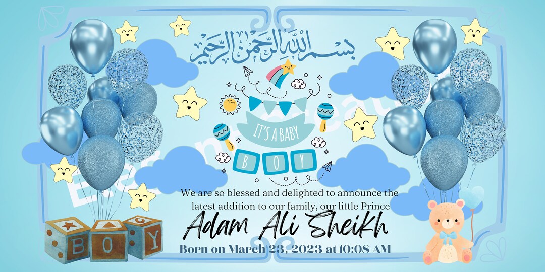 Editable Digital Muslim Baby Boy Announcement Card/ New Baby Boy ...