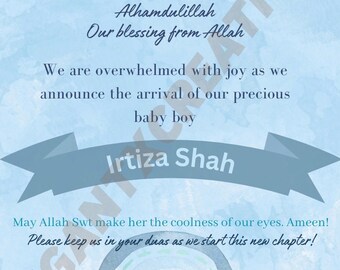Editable Digital Muslim Baby Boy Announcement Card/ New Baby Boy ...