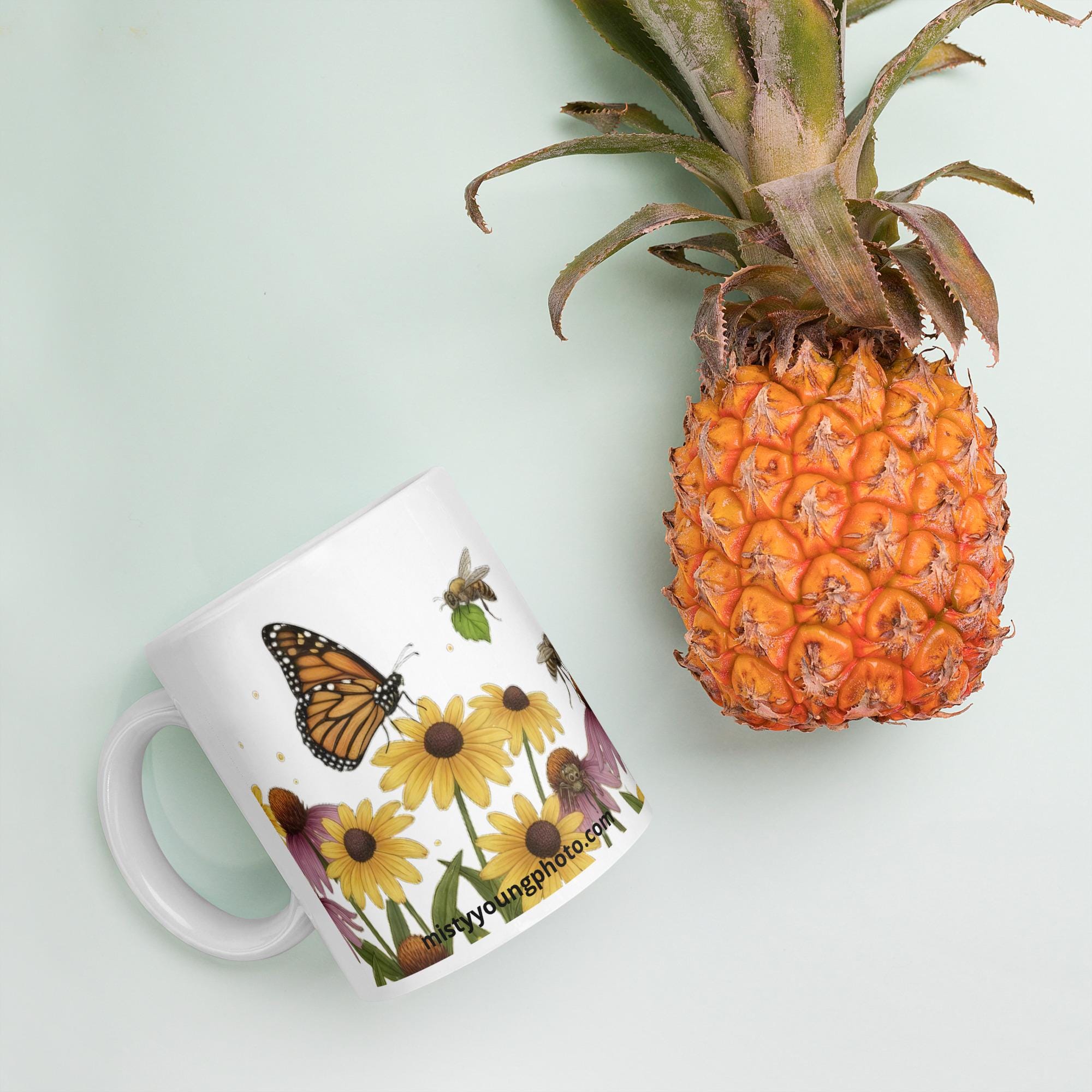 Panoramic Garden Insects Mug, Monarch Butterfly Tiger Swallowtail Bees ...